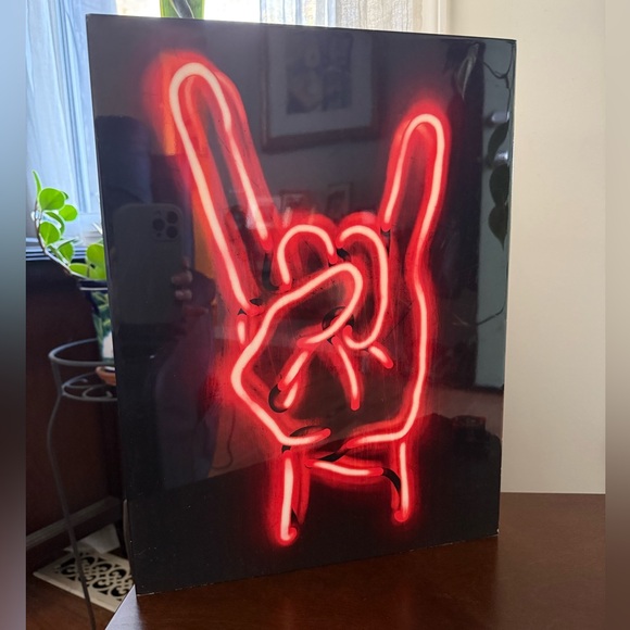 Art | Red Neon Rock Hand Sign | Poshmark